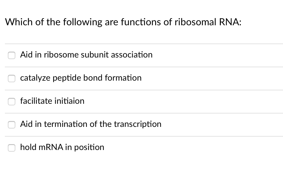 Solved Which of the following are functions of ribosomal | Chegg.com