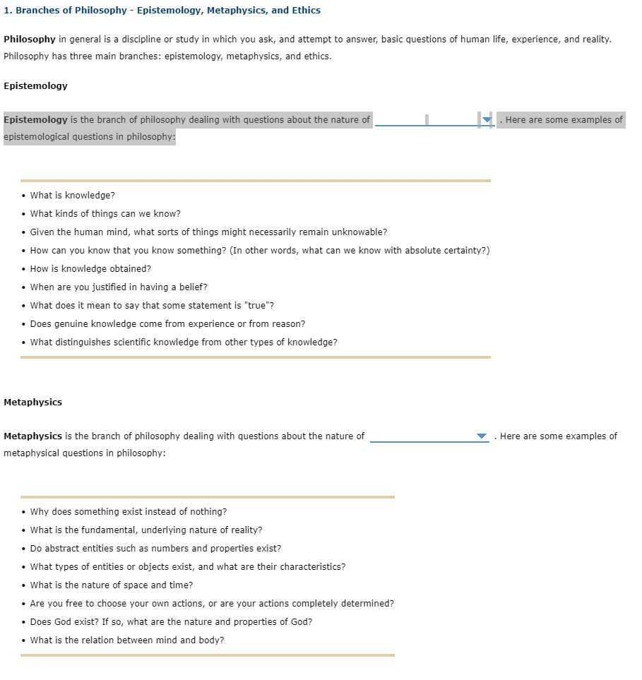 Solved Branches of Philosophy - ﻿Epistemology, Metaphysics, | Chegg.com
