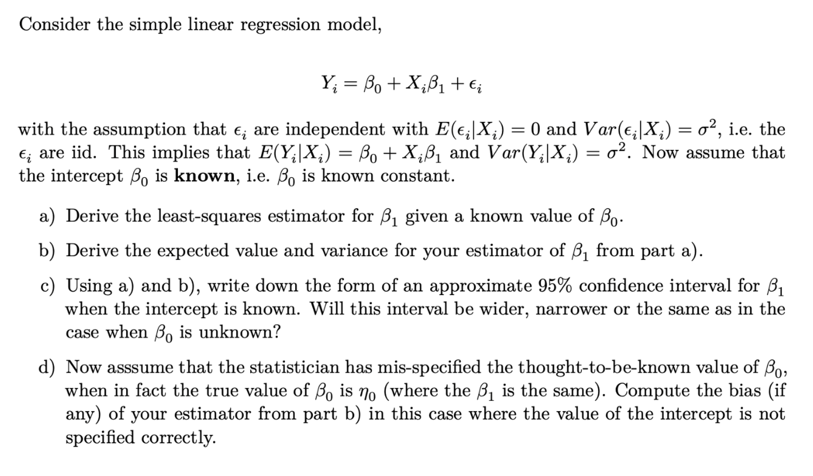 Solved Consider the simple linear regression | Chegg.com