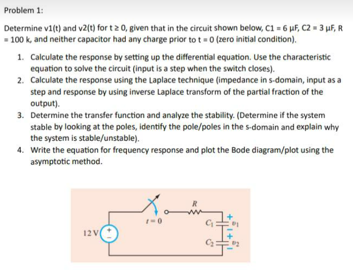 Solved Determine v1(t) and v2(t) for t≥0, given that in the | Chegg.com
