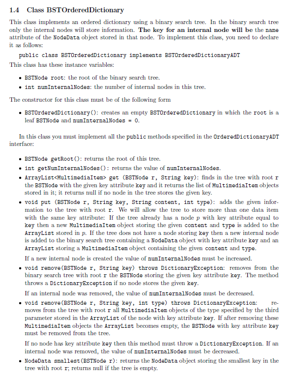 1.1 Class BSTNode This class represents the nodes of | Chegg.com