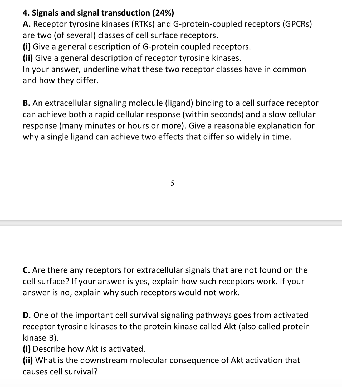 Solved Signals and signal transduction (24%)A. ﻿Receptor | Chegg.com