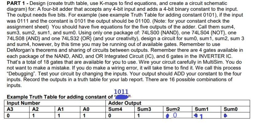 Solved PART 1 - Design (create truth table, use K-maps to | Chegg.com