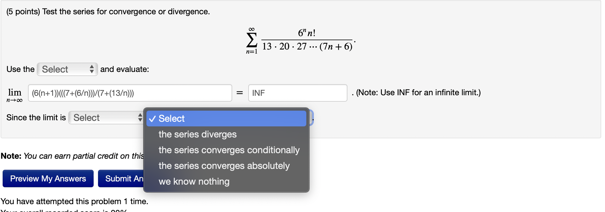 Solved (5 points) Test the series for convergence or | Chegg.com