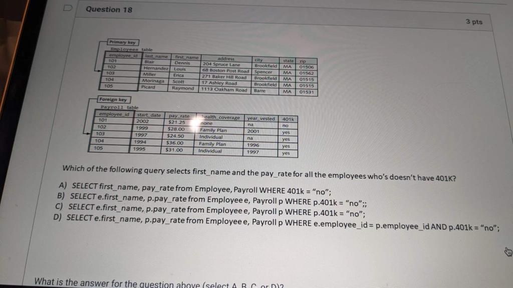 Solved Which of the following query selects first_name and | Chegg.com