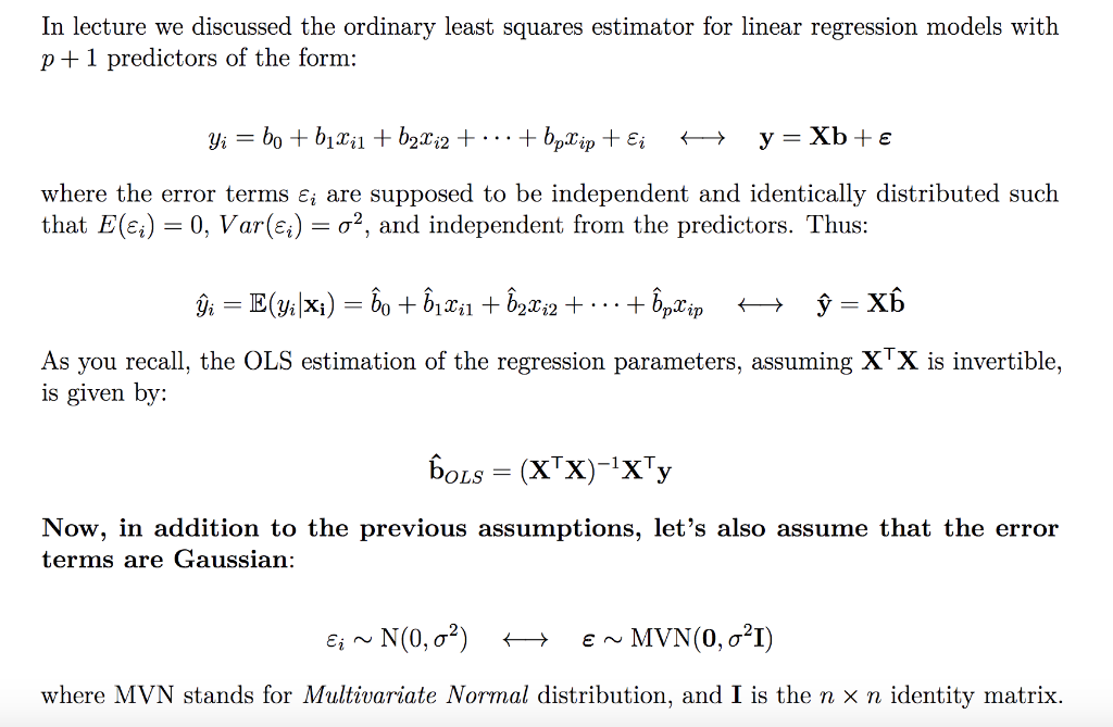 Solved In lecture we discussed the ordinary least squares | Chegg.com