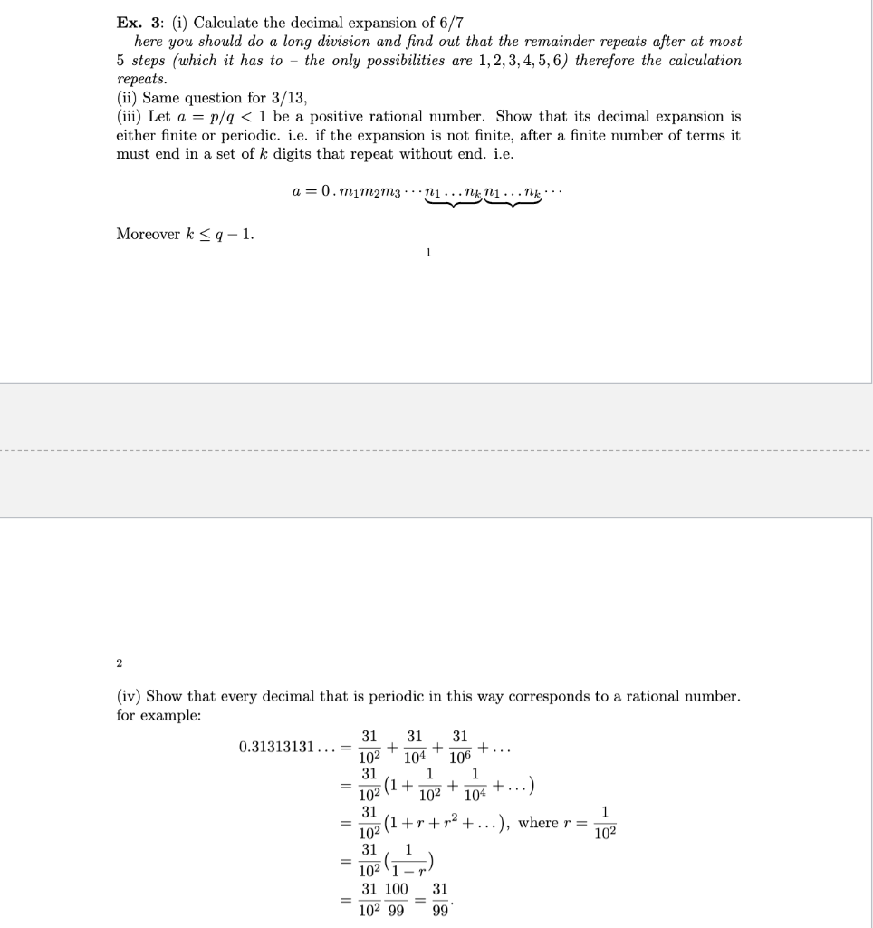 Solved Ex. 3: (i) Calculate the decimal expansion of 6/7 | Chegg.com