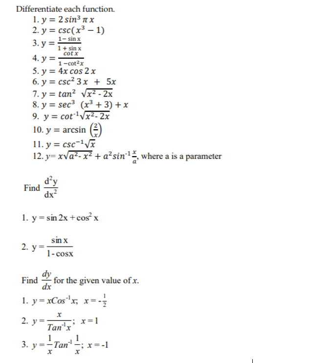 Solved cotx Differentiate each function. 1. y = 2 sindix 2. | Chegg.com