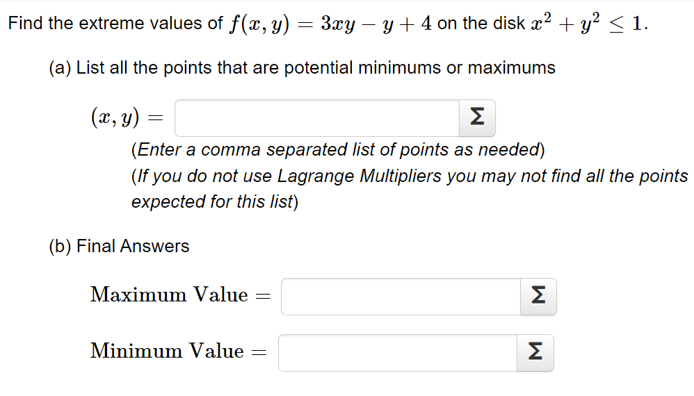 Solved Find the extreme values of | Chegg.com