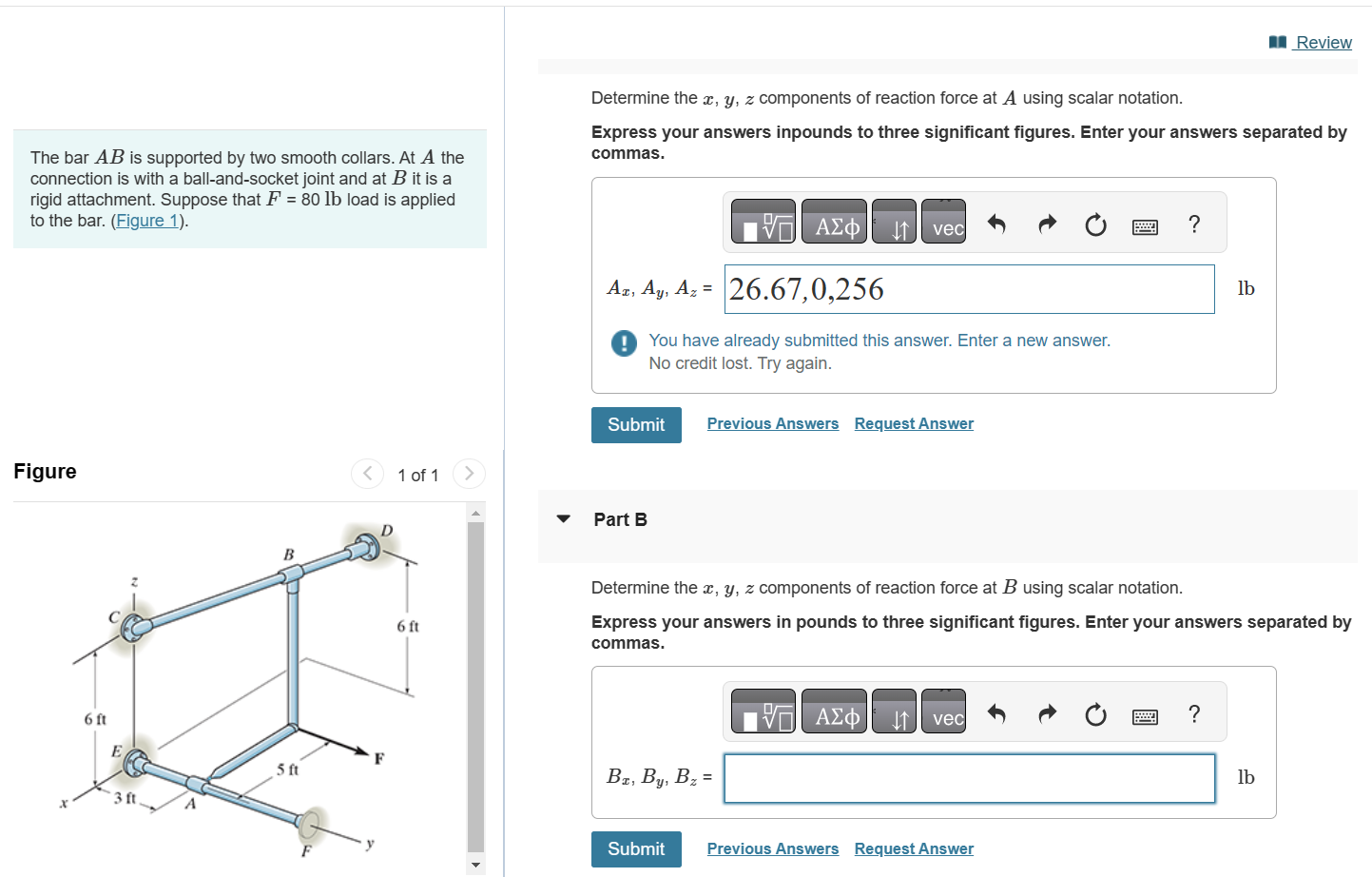 Solved Determine the x,y,z components of reaction force at A | Chegg.com