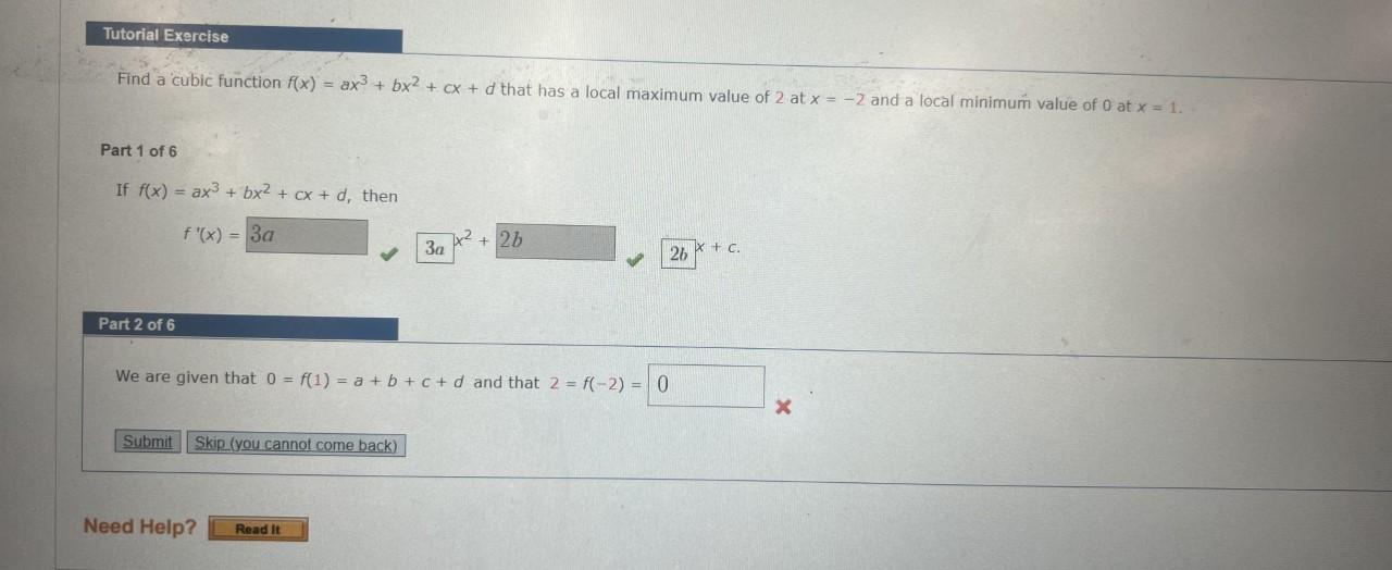 Solved Tutorial Exercise Find a cubic function f(x) = ax3 + | Chegg.com