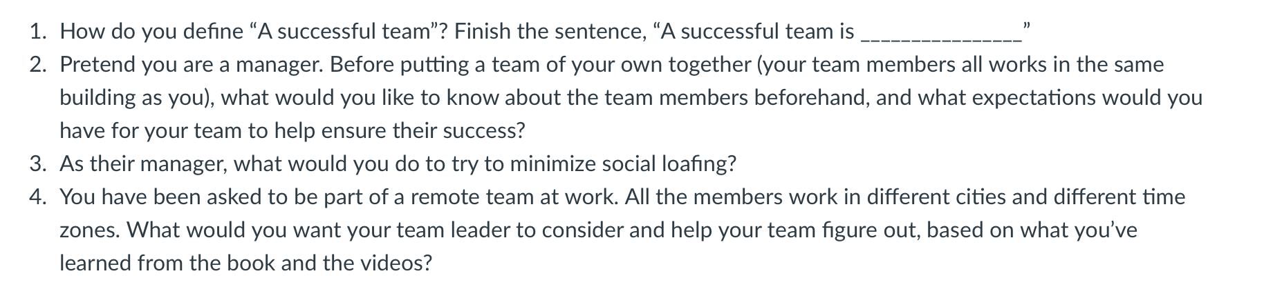 Solved 1. How do you define "A successful team"? Finish the | Chegg.com