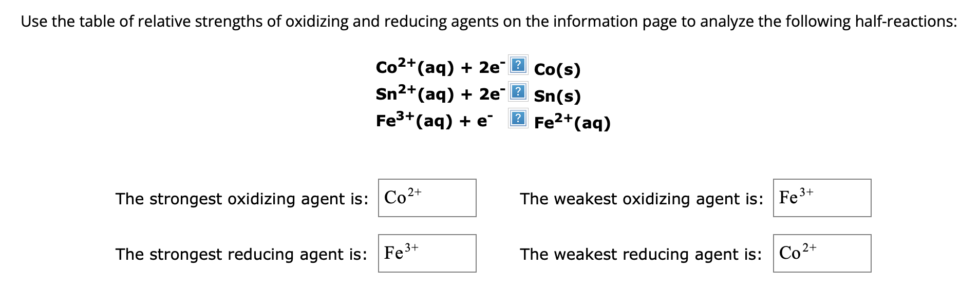 Solved Use the table of relative strengths of oxidizing and | Chegg.com