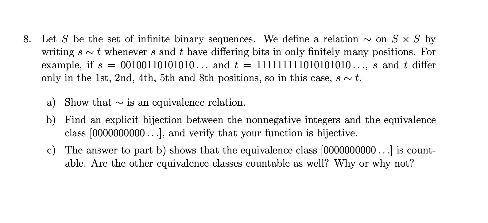 8. Let S be the set of infinite binary sequences. We | Chegg.com