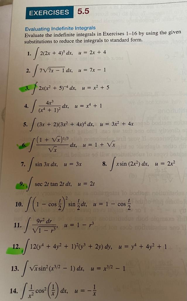 Solved EXERCISES 5.5 Evaluating Indefinite Integrals | Chegg.com
