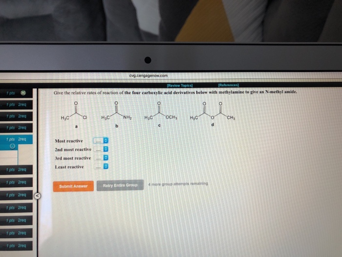 Solved Give the relative rates of reaction of the four | Chegg.com