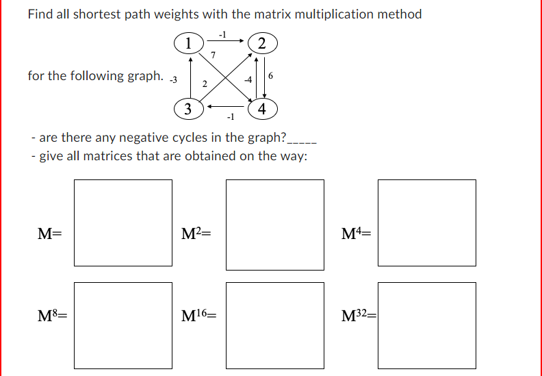 Solved Find all shortest path weights with the matrix | Chegg.com