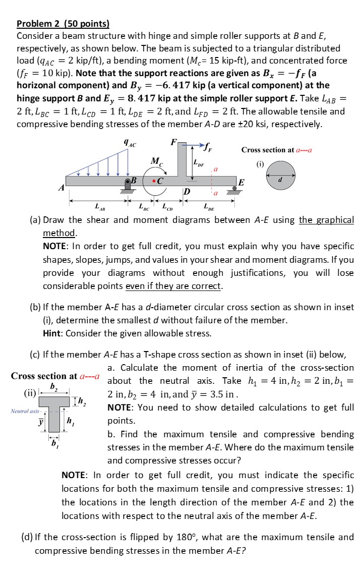 Solved Problem 2 (50 points) Consider a beam structure with | Chegg.com
