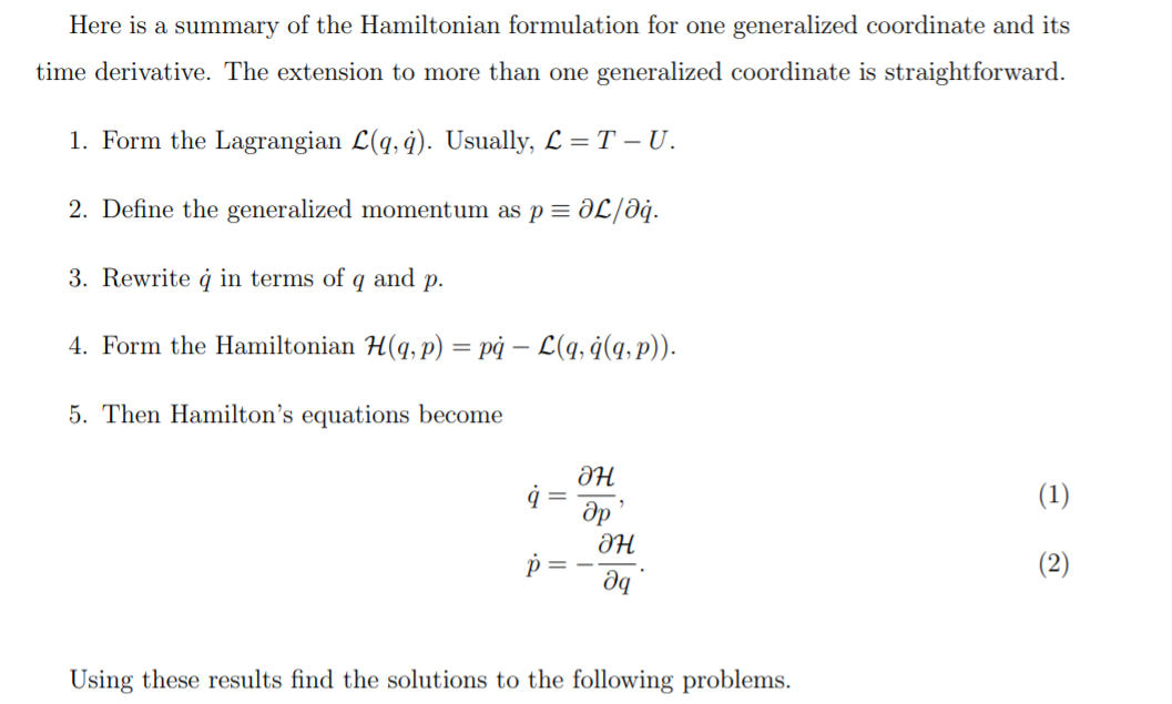 Solved All of Question 1 This Problem Uses the Hamiltonian | Chegg.com
