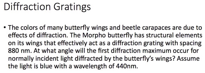Solved Diffraction Gratings The colors of many butterfly | Chegg.com