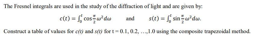 Solved The Fresnel integrals are used in the study of the | Chegg.com
