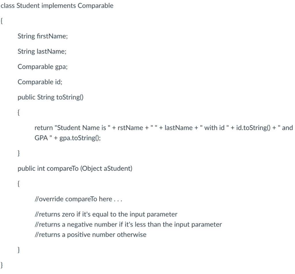 Hello, I need to implement the compareTo method for | Chegg.com
