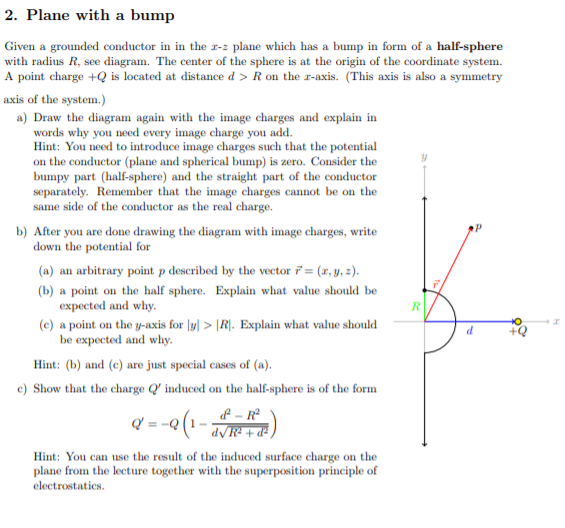 Solved 2. Plane with a bump Given a grounded conductor in in | Chegg.com