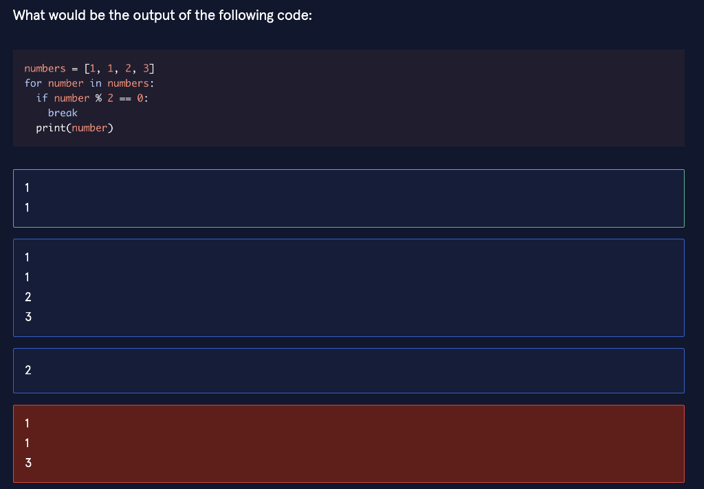 Solved Python Question: Why is the answer 1 1 not 1 1 3? | Chegg.com