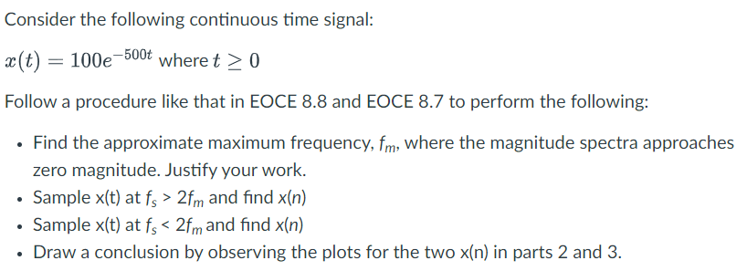 Solved Consider the following continuous time | Chegg.com