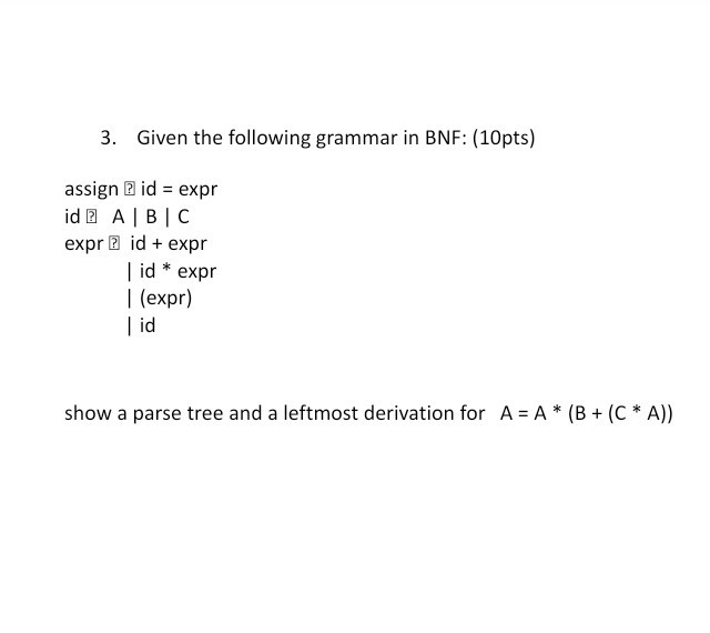 Solved 3. Given the following grammar in BNF: (10pts) assign | Chegg.com