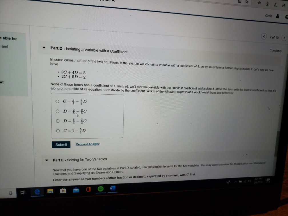 Solved OCJR Chris & € e able to: C 7 of 10 and Part D. | Chegg.com