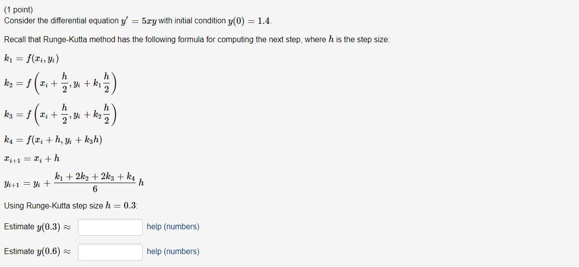 Solved (1 point) Consider the differential equation y = 5xy | Chegg.com