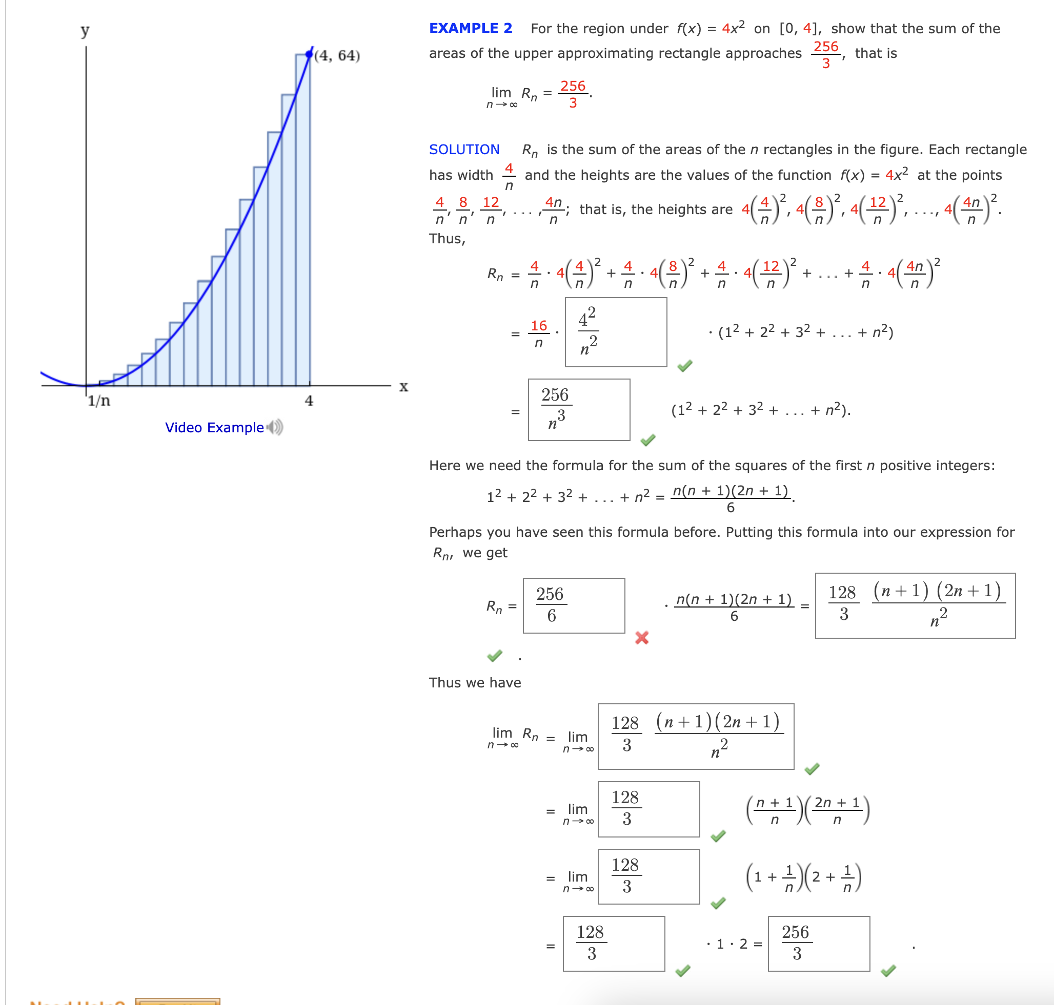 Solved EXAMPLE 2 For the region under f(x)=4x2 on [0,4], | Chegg.com