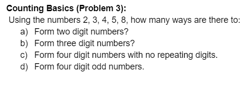 Solved Counting Basics (Problem 3): Using the numbers 2, 3, | Chegg.com