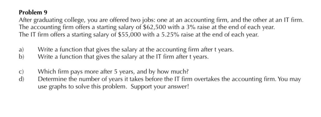 Solved Problem 9 After graduating college, you are offered | Chegg.com