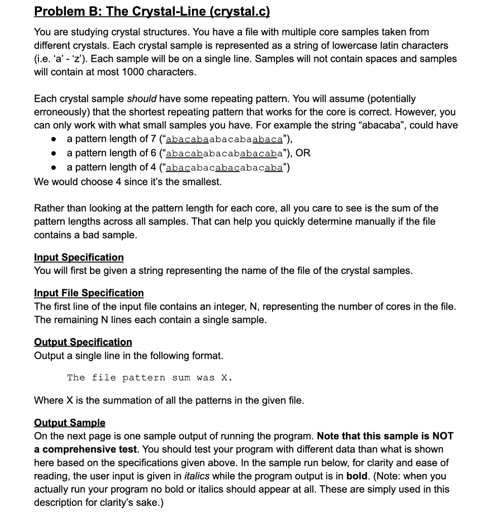 Solved Problem B: The Crystal-Line (crystal.c) You are | Chegg.com