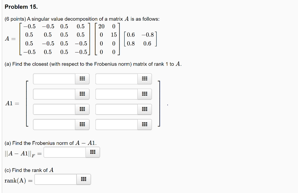 Solved Problem 15. (6 points) A singular value decomposition | Chegg.com
