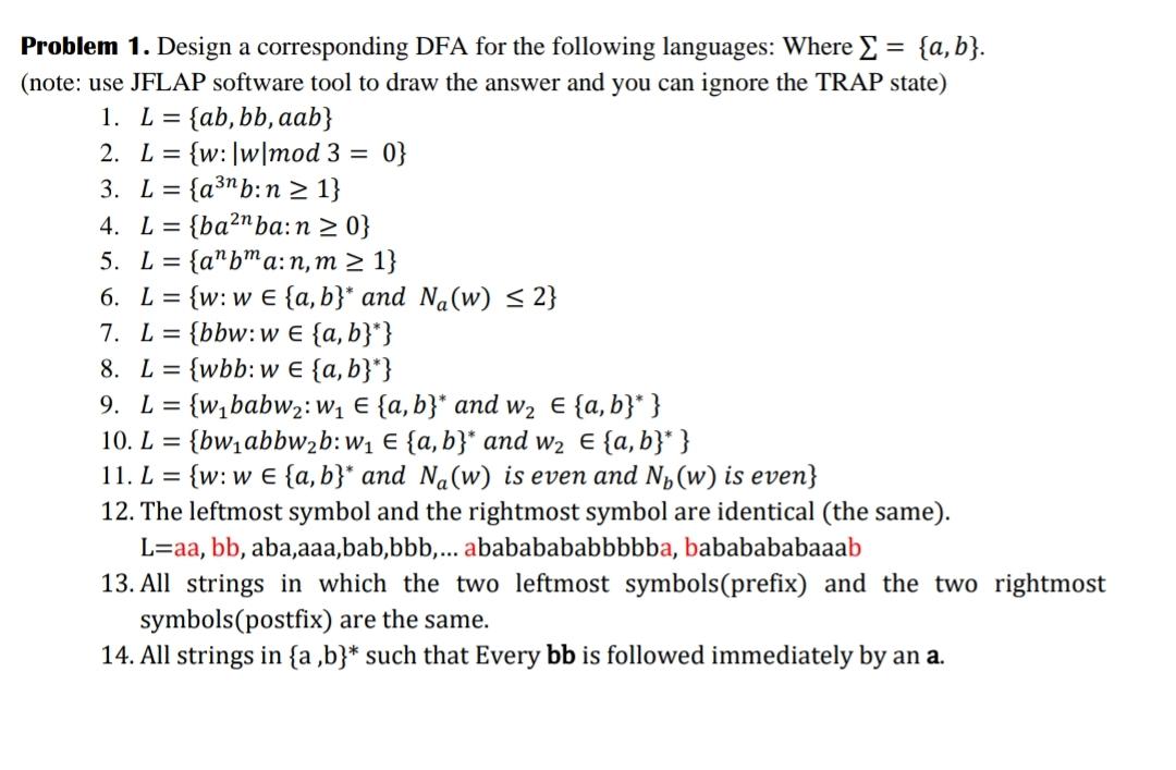 Solved Problem 1. Design a corresponding DFA for the | Chegg.com