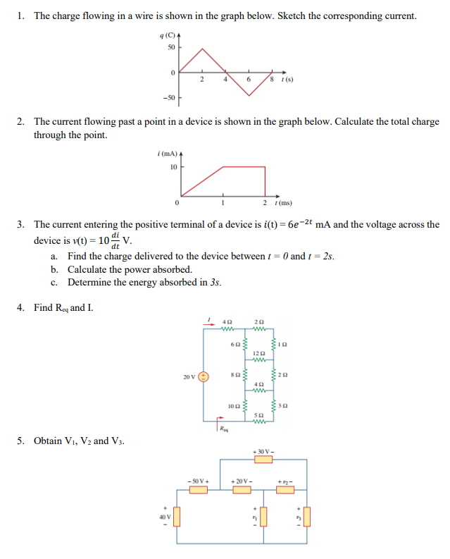 Solved 1. The charge flowing in a wire is shown in the graph | Chegg.com
