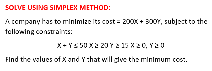 Solved SOLVE USING SIMPLEX METHOD: A company has to minimize | Chegg.com