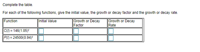 Solved Complete the table. For each of the following | Chegg.com