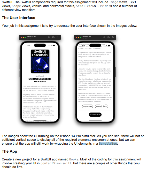 Solved SwiftUl. The SwiftUl components required for this | Chegg.com