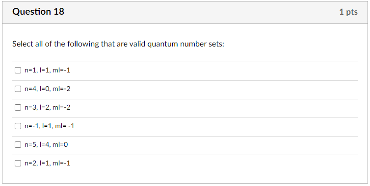 Solved Select all of the following that are valid quantum | Chegg.com