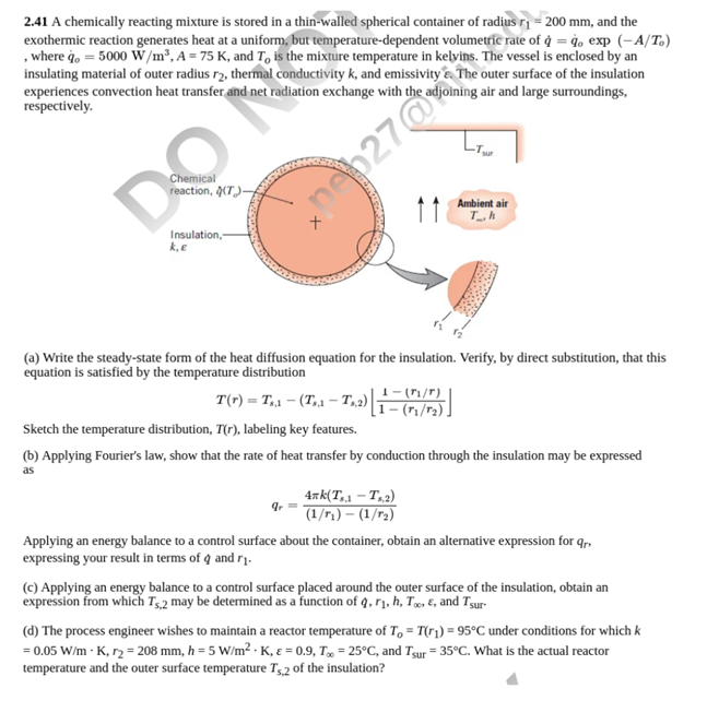 Solved 2.41 A chemically reacting mixture is stored in a | Chegg.com