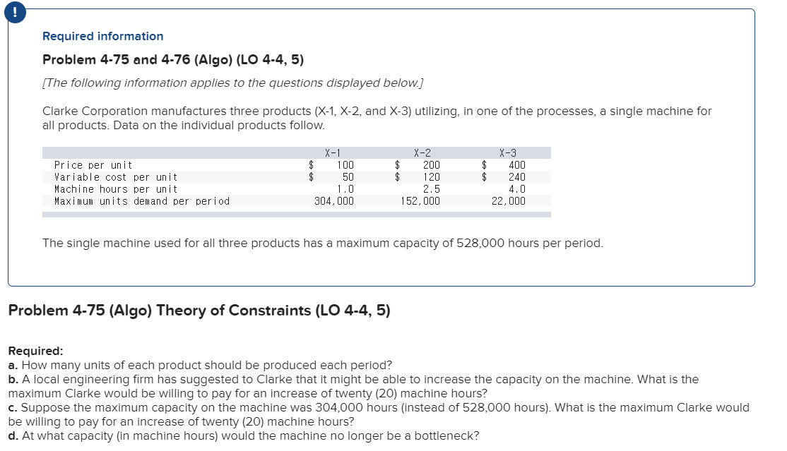 Solved Required information Problem 4-75 and 4-76 (Algo) (LO | Chegg.com