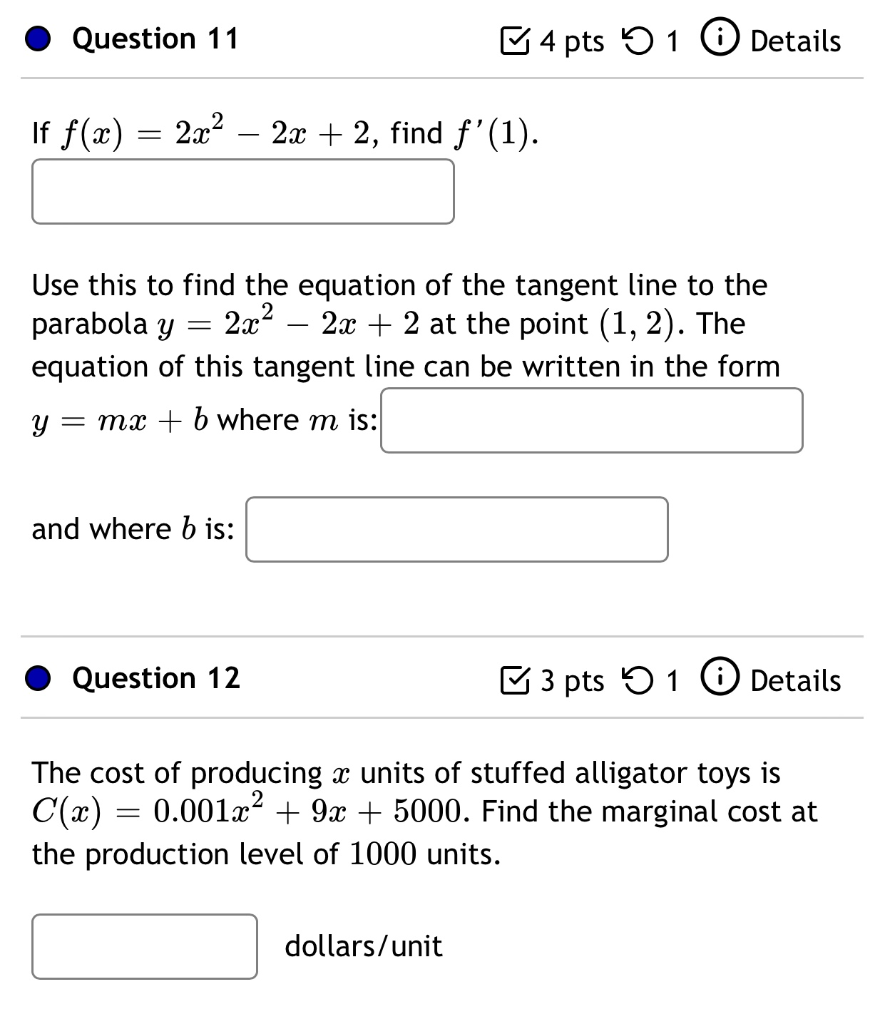 Solved Question 11 4 pts 5 1 0 Details If f(x) 2x2 – 2x + 2, | Chegg.com