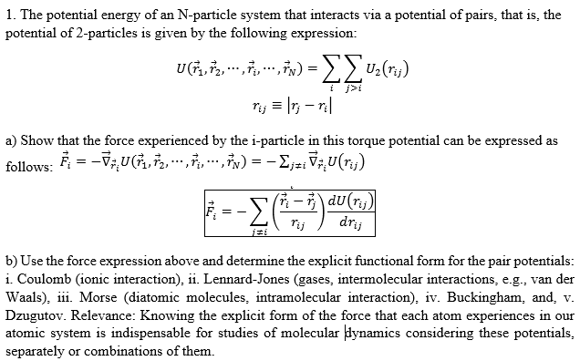 The potential energy of an N-particle system that | Chegg.com