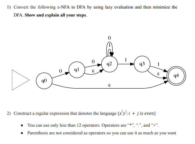 Solved 1) Convert the following e-NFA to DFA by using lazy | Chegg.com