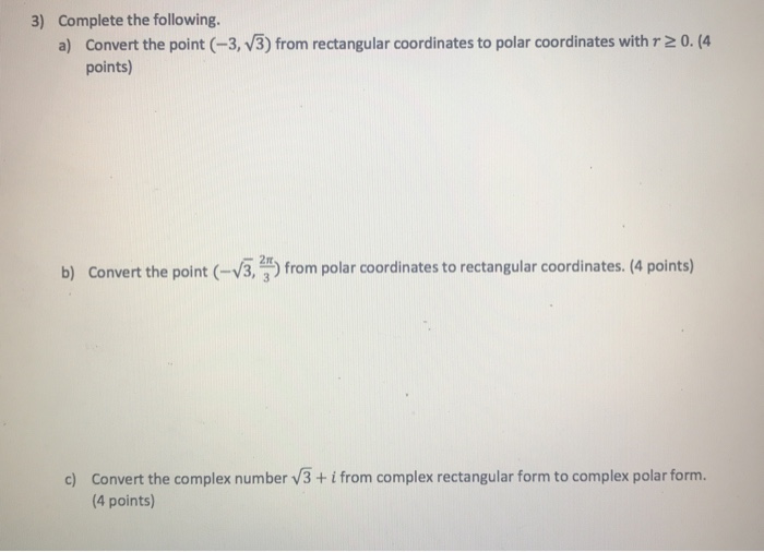 Solved 1) Plot and label the following points (given in | Chegg.com