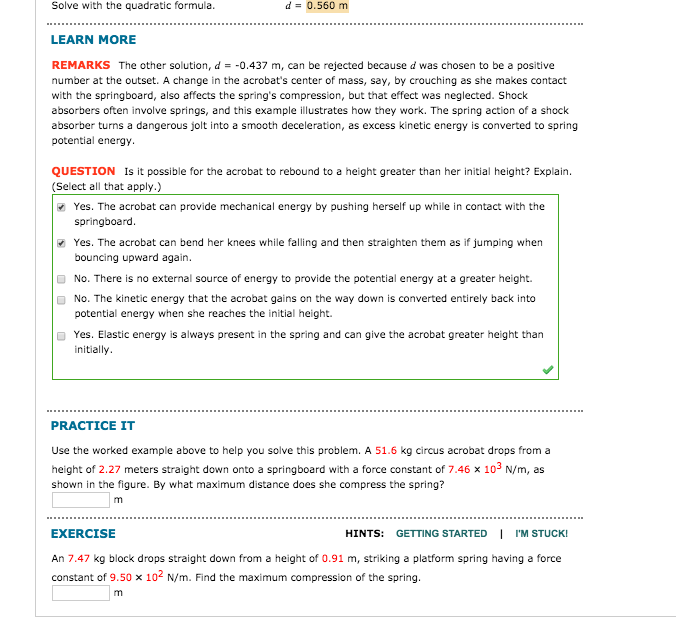 Solved Solve with the quadratic formula d0.560 m LEARN MORE | Chegg.com